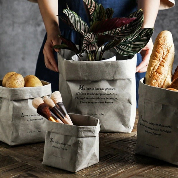 Washable Gray Kraft Paper Storage Bag – Ema's Table
